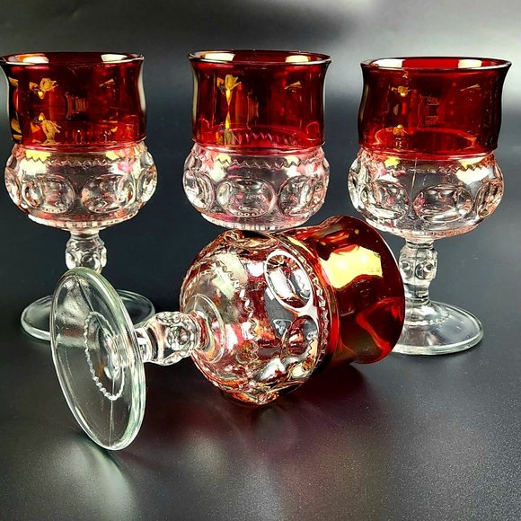 Dining | Vintage Water Goblet Kings Crownruby Flashed Top Only By ...